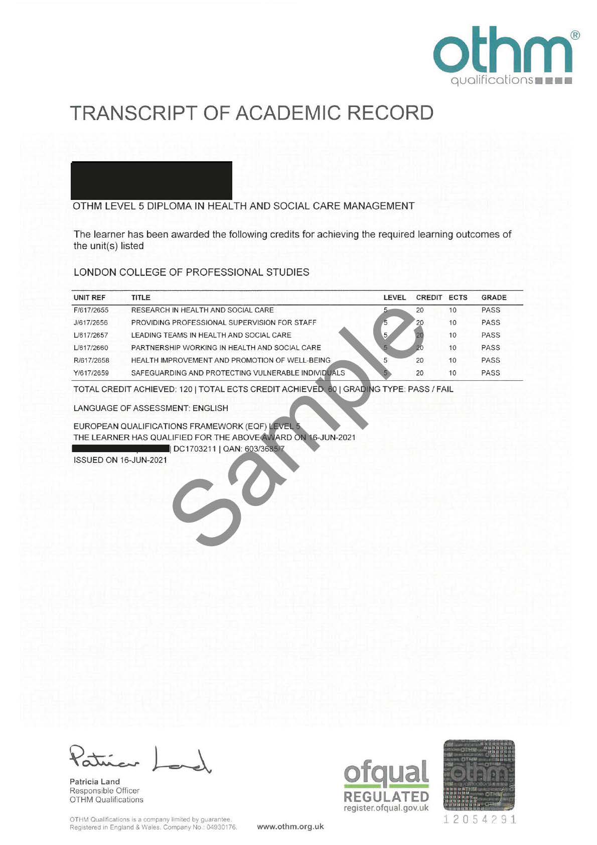 OTHM Level 3 Foundation Diploma in Health and Social Care