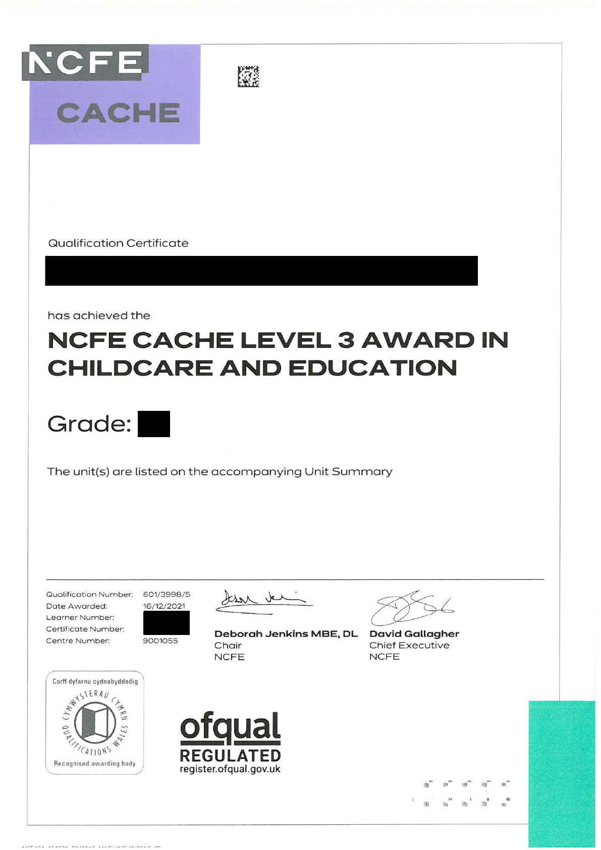 NCFE CACHE Level 3 Award in Childcare and Education