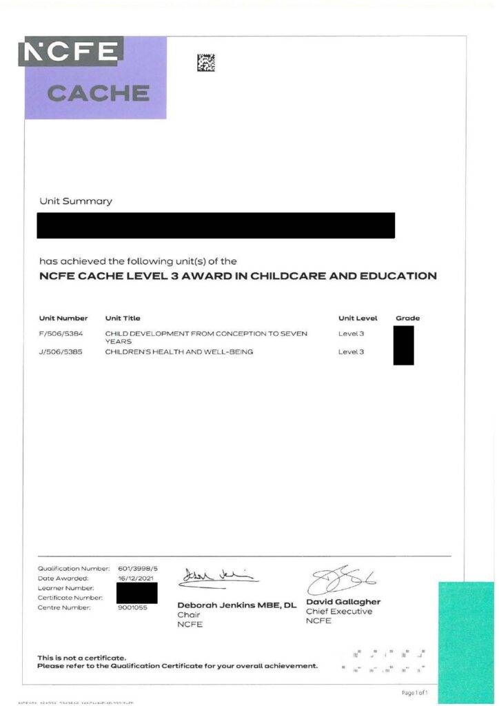NCFE CACHE Level 3 Award in Childcare and Education