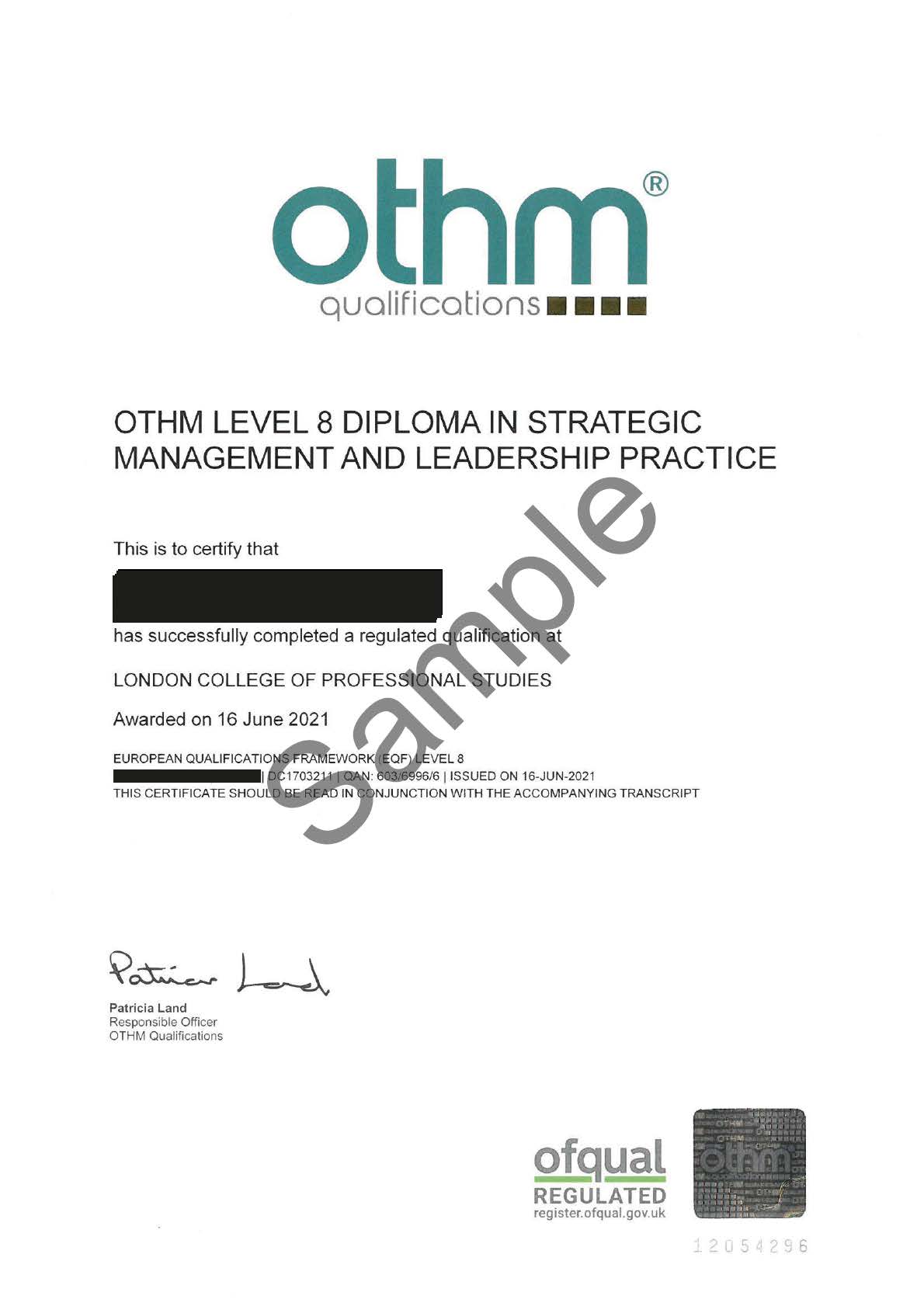 OTHM Level 8 Diploma in Strategic Management and Leadership